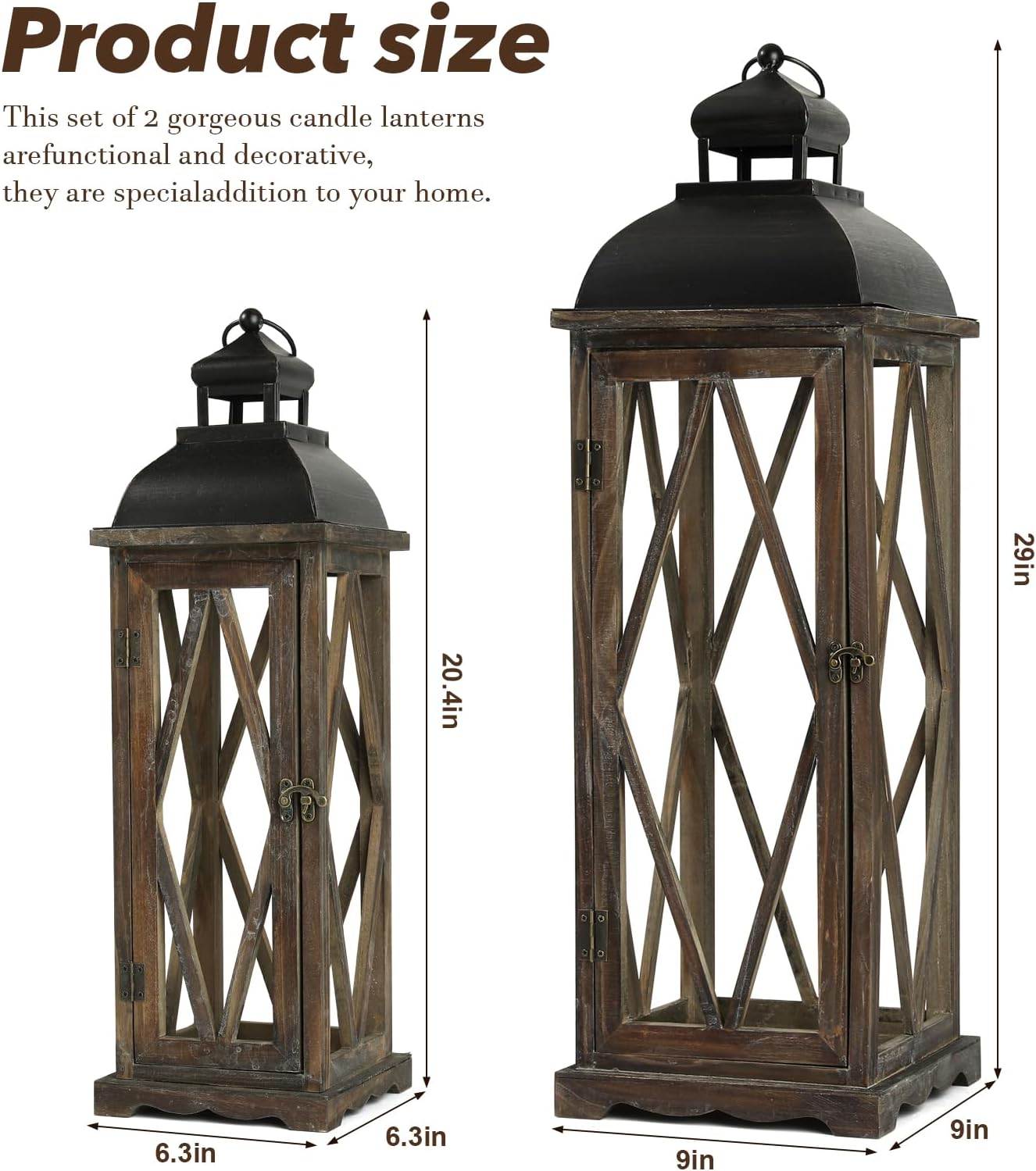 AUCT 692 – $100 Farmhouse Wooden Lantern Set, 2-Piece Rustic | Savannah ...