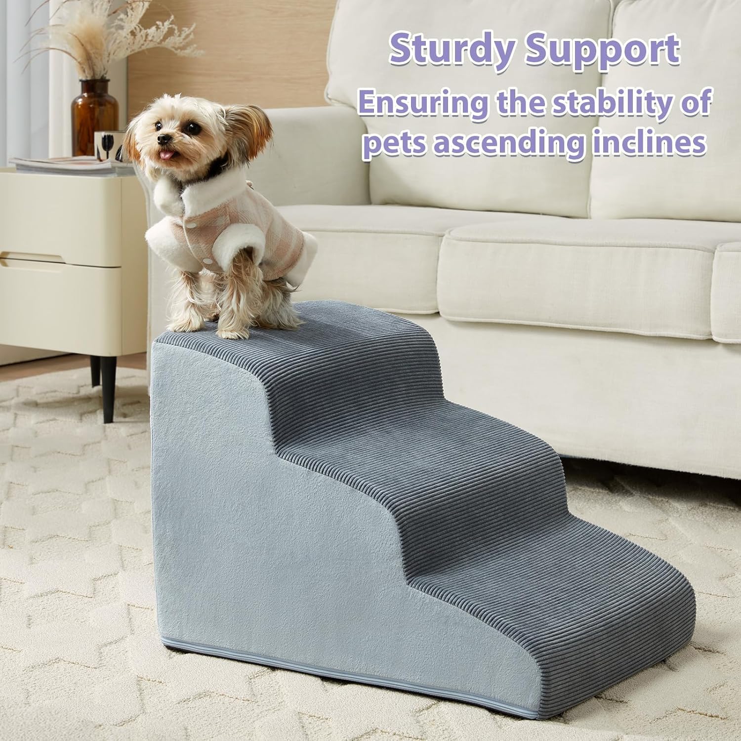 AUCT 1123 – Dog Stairs for Small Dogs, 3-Steps Dog Ramp for Be ...