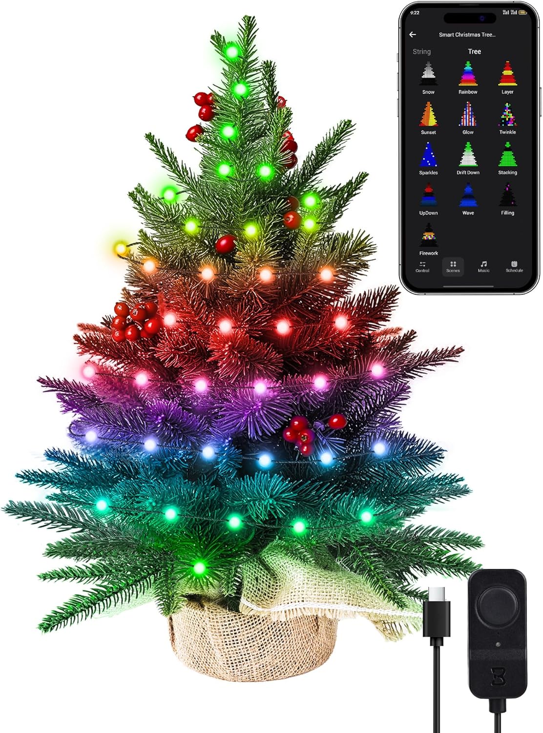 AUCT 1448 – Brizled Smart Mini Christmas Tree, 22.8in DIY Smar ...