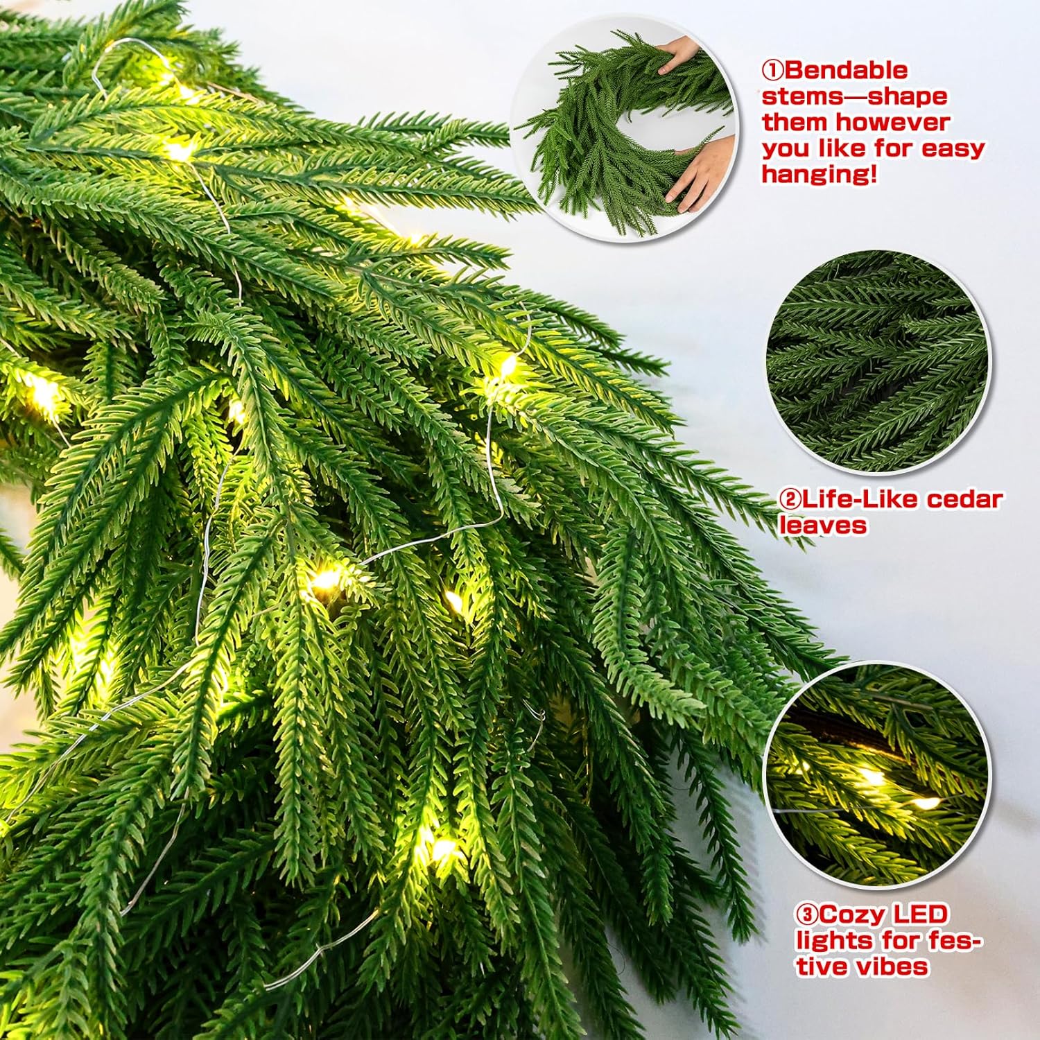 AUCT 1117 – 2-Pack 6FT Artificial Norfolk Pine Garlands, Hyper ...