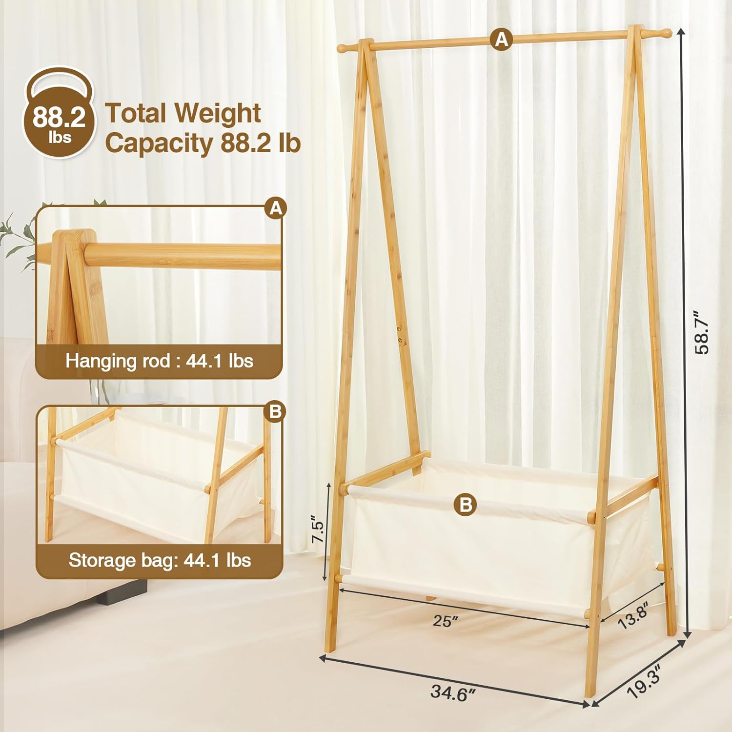 AUCT 464 – Bamboo Clothes Rack with Storage Box, Garment Hold ...